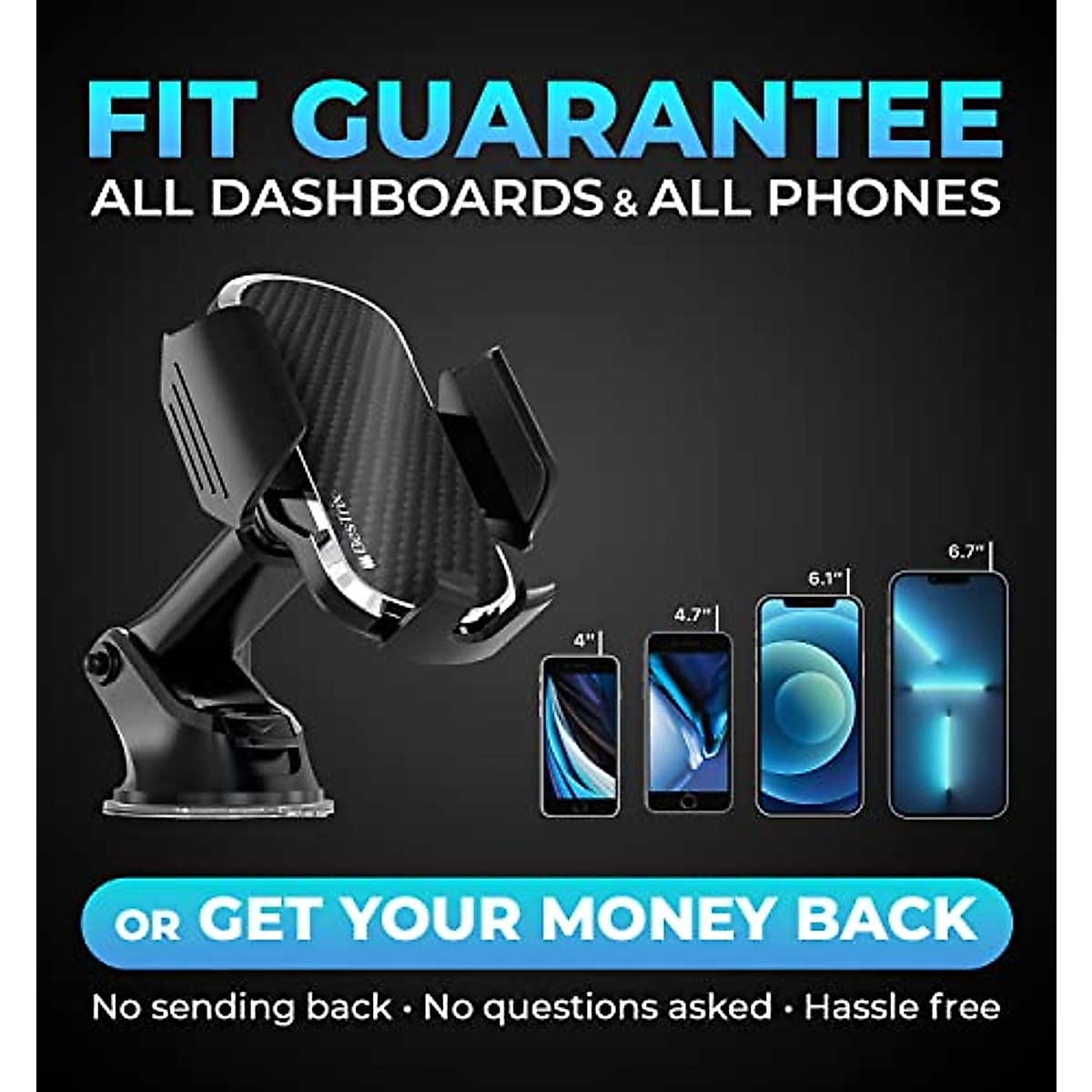 Bestrix Phone Mount for Car – Car Phone Holder Mount, Dashboard, Windshield, and Air Vent– for All Cars, Installs in Minutes – Holds All Phones up to 6.7”– Phone Holder for Car Dashboard