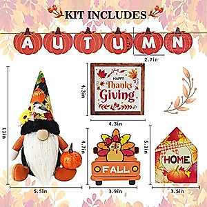 Thanksgiving Decorations, Fall Thanksgiving Tiered Tray Decor Bundle , Thanksgiving Gnome Plush,Fall Wood Signs for Fall Harvest , Thanksgiving Day, Autumn Home and Office Decor -(Tray Not Included)
