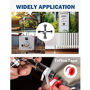 JOYTUTUS 12 Inch Multifunctional Water Meter Tool with 4-Way Key & Teflon Tape, T-Handle Valve Key