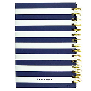 Graphique Hardbound Spiral Journal | Make Things Happen Navy Stripe Design | Premium Paper | Notebook | Diary | Lists | Record Month and Date | Great Gift | 160 Ruled Pages | 6.25” x 8.25”