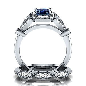 IDEALJEWEL95 1.35 ct Blue & White Sapphire Sterling Silver Bridal Ring Set Free Size For Women Engagement Ring/Wedding/Valentines