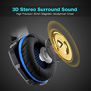 DIZA100 G9000 Gaming Headset Headphone 3.5mm Stereo Jack with Mic LED Light for Xbox One S/Xbox one/PS4/Tablet/Laptop/Cell Phone (Blue.)