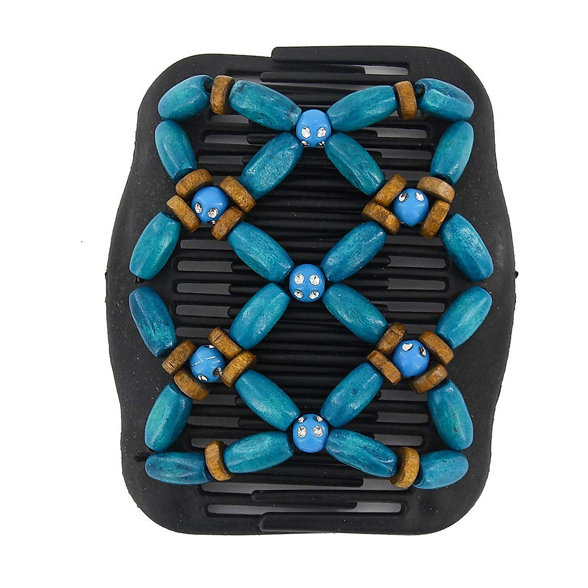 Yeshan Magic Hair Side Combs for Women Wood Beaded Stretch Double Clips Bun Maker Hair Accessories,Pack of 6