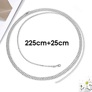 Reetan Boho Crystal Waist Chain Silver Belly Chain Body Chain Rave Body Jewelry Party Nightclub Body Accessories for Women and Girls (Set1-Layered Crystal)