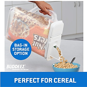 Buddeez Bulk Food Storage Container - 8 Quart All Purpose Clear & Large Pantry and Kitchen Organization and Storage - Cereal, Flour, Sugar, Rice Dispenser, EZ Grip Handle, EZ Pour Spout (White Lid)