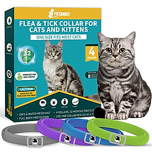 4 Pack Flea Collar for Cats, Cat Flea and Tick Collar 8 Months Cat Flea Collar Treatment Prevention, Adjustable Waterproof Cat Flea Collar Kitten Natural Tick and Flea Collar for Cat 4 Color