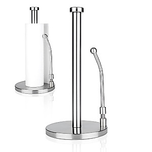 Paper Towel Holder Stand Stainless Steel Easy Tear Paper Towel Holder with Adjustable Spring Arm for Kitchen Bathroom