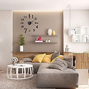 10inch-20inch Frameless DIY Wall Clock Black 3D Mute Round Shape Quartz Wall Clock Sticker DIY Wall Decoration for Home Living Room Bedroom Office Classroom