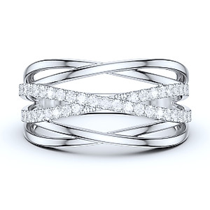 PRSTANI 10K White Gold 10mm Wide Multi-Row Crossover Fashion Genuine Moissanite Pave Ring Wedding Band (5)