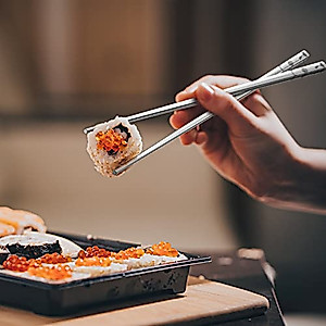 ZDPMK 5 Pairs Metal Chopsticks - Reusable Stainless Steel Chopsticks Laser Engraved Japanese Chinese Korean Chop Sticks with Non-Slip Square Design,Dishwasher Safe