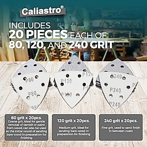 3 3/4" Triangle Sandpaper for Oscillating Multi-tool - Fits 3.5 Inch Corner Sanding Pads Including DeWalt, Milwaukee, Craftsman, Bosch, and Diablo; Delta Sandpaper with 80, 120 and 240 grits - 60-Pack