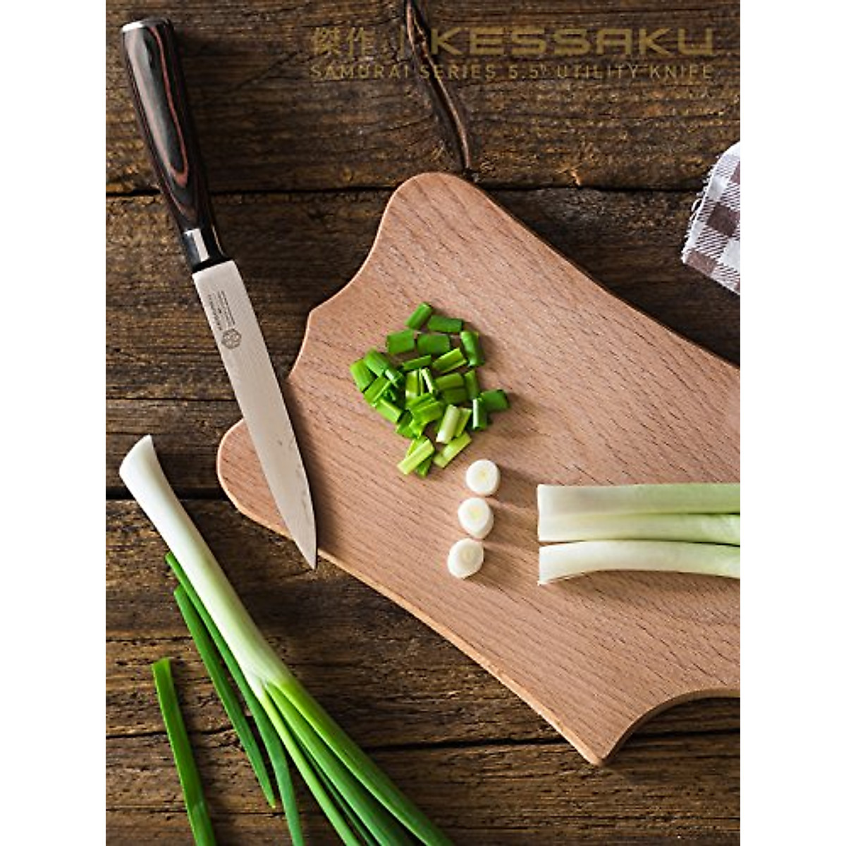 KESSAKU Utility Knife - 5.5 inch - Samurai Series - Razor Sharp Kitchen Knife - Forged 7Cr17MoV High Carbon Stainless Steel - Wood Handle with Blade Guard