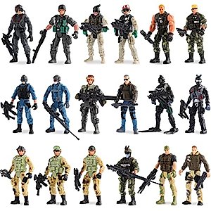 18 Pcs Special Forces Army Men Soldier Combat Movable Action Figures Army Guys Plastic Toy Soldiers Playsets Military Toy Men with Military Weapons and Accessories for Teens Party Decoration, 4 Inch