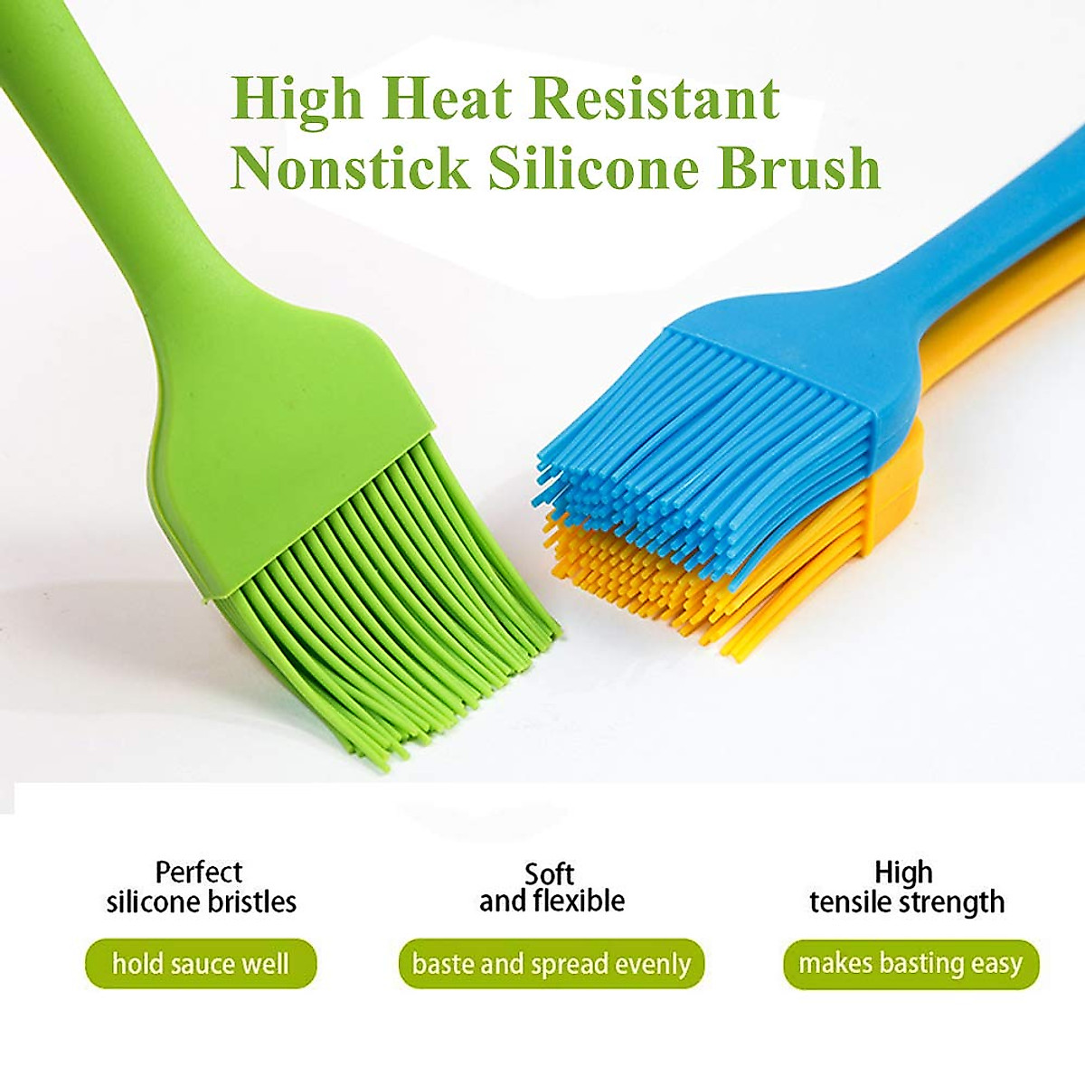 Basting Brush + Large Spatula Silicone Pastry Baking BBQ Sauce Marinade Meat Glazing Oil Brush Heat Resistant , Kitchen Cooking Baste Pastries Cakes Desserts, Dishwasher safe 4 Pack (Brush + Spatula)