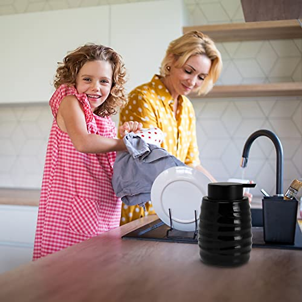 TOOZFO Soap Dispenser Ceramic with Easy-to-Press Pump Hand Lotion Liquid Dispenser Non-Slip for Shampoo Bathroom Kitchen 12 oz