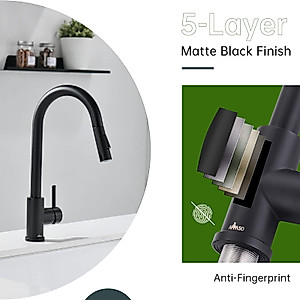 APPASO Black Kitchen Faucet with Soap Dispenser, Matte Black Kitchen Faucet with Pull Down Sprayer, 2-Mode Kitchen Sink Faucets Black, Modern Kitchen Faucet for RV/Bar Sink, Solid Stainless Steel