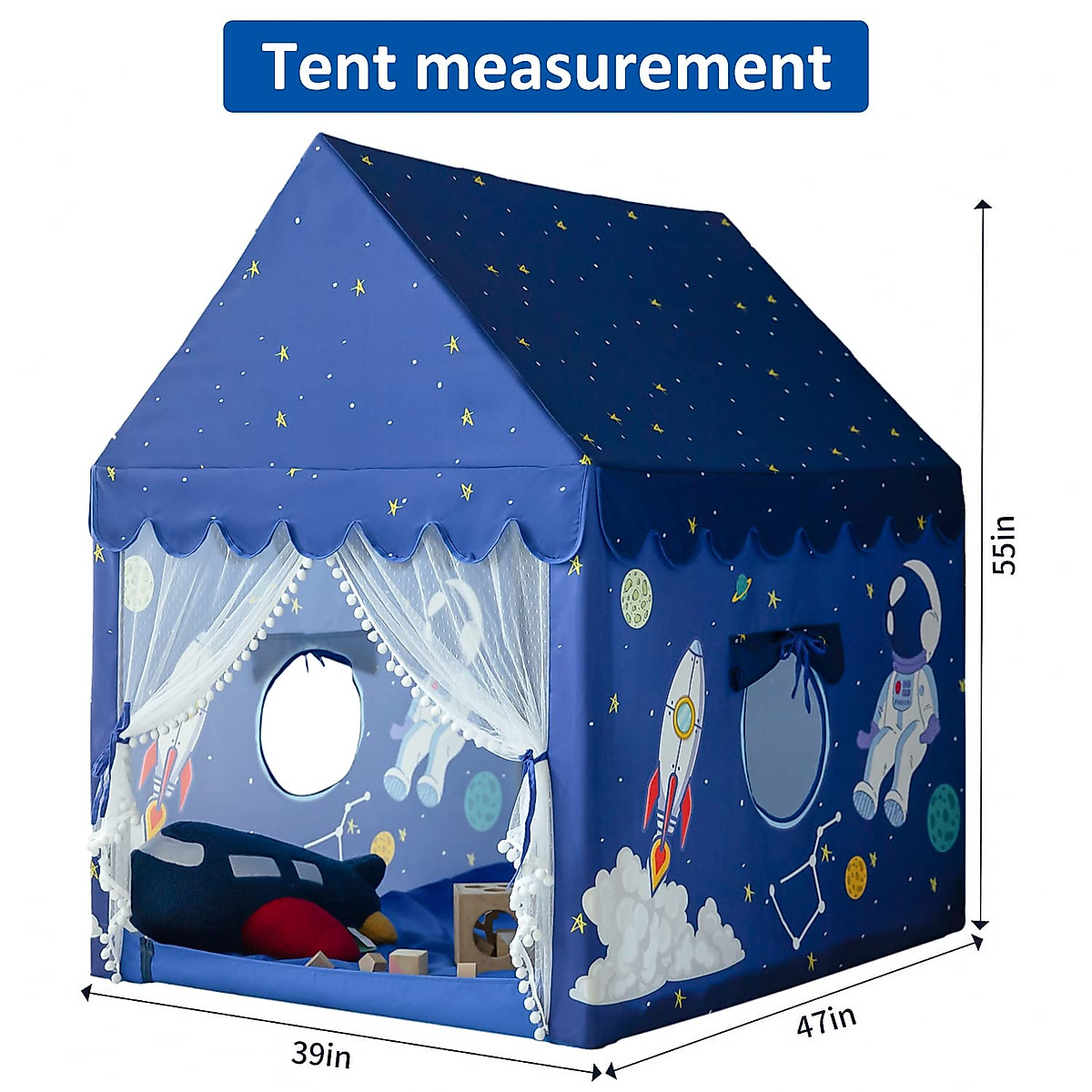 Kids Play Tent Playhouse Indoor Outdoor Boys Toddler Large Castle Play House Spaceship Tent, Outer Space Rocket Blue