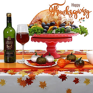 Tegeme Thanksgiving Tablecloth for Rectangle Table 54 x 108 Inch Maple Leaf Fall Plastic Table Cover Disposable Waterproof Autumn Theme Table Cloth for Thanksgiving Harvest Party Table Decor(3 Pcs)