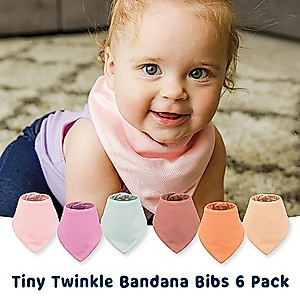 Tiny Twinkle Bandana Scarf Bibs 6 Pack - Waterproof and Absorbent Infant Drool and Teething Bandana Baby Bibs (Girl Set 6-Pack)