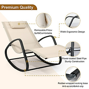 WeCooper Lounge Chair, Outdoor Patio Chaise Lounges with Detachable Pillow for Lawn, Pool Lounge Chairs Beige, Twin Pack