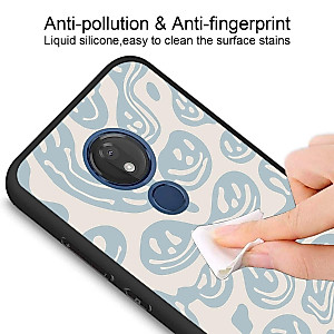 zaztify Phone Case for Motorola Moto G7 Power/Supra/Optimo Maxx, Pastel Beige Blue Funny Trippy Dripping Smile Melted Hippie Smiling Skull Ghost Face Cute Shockproof Protective Soft Cover Shell