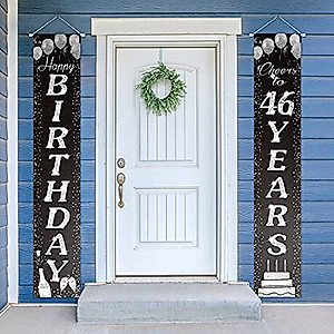 PAKBOOM Happy 46th Birthday Yard Sign Door Banner - Cheers to 46 Years Birthday Party Decorations Supplies for Men Women - Black Silver