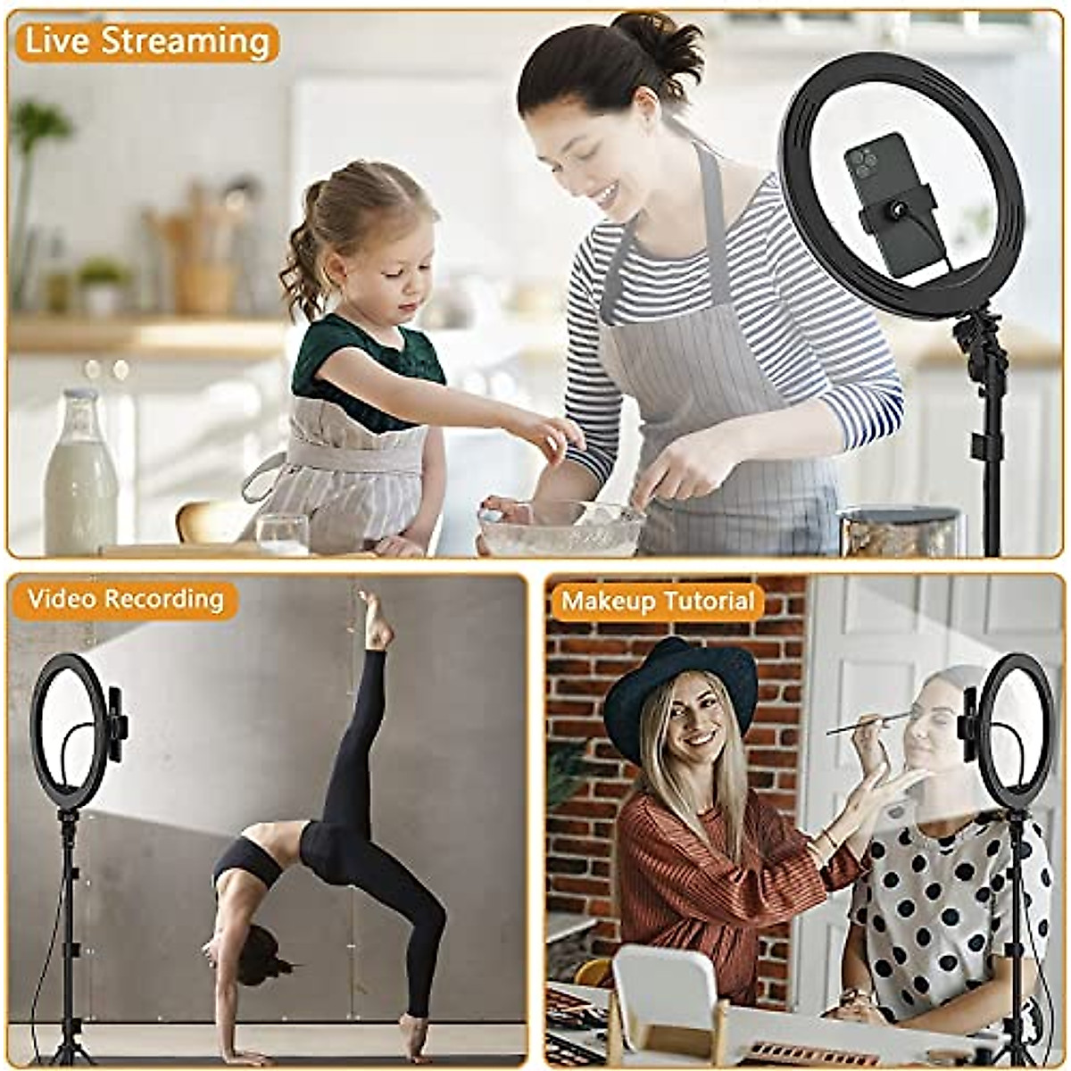 10" Selfie Ring Light with Tripod Stand with Phone Holder, SUMCOO Dimmable LED Beauty Ringlight for Makeup/Live Stream/TikTok/YouTube Video, Compatible with iPhone, Android Phone