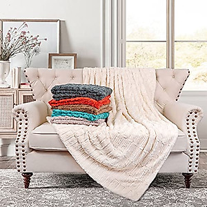Home Soft Things Ivory Saga Double Sided Faux Fur Throw, 50" x 60", Comforable Soft Cozy Throw Blanket for Chair Bedroom Living Room Sofa Couch Bed Outdoor Travel