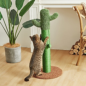 34" Cactus Cat Scratching Post with Dangling Ball for All Cats Large Version Brown