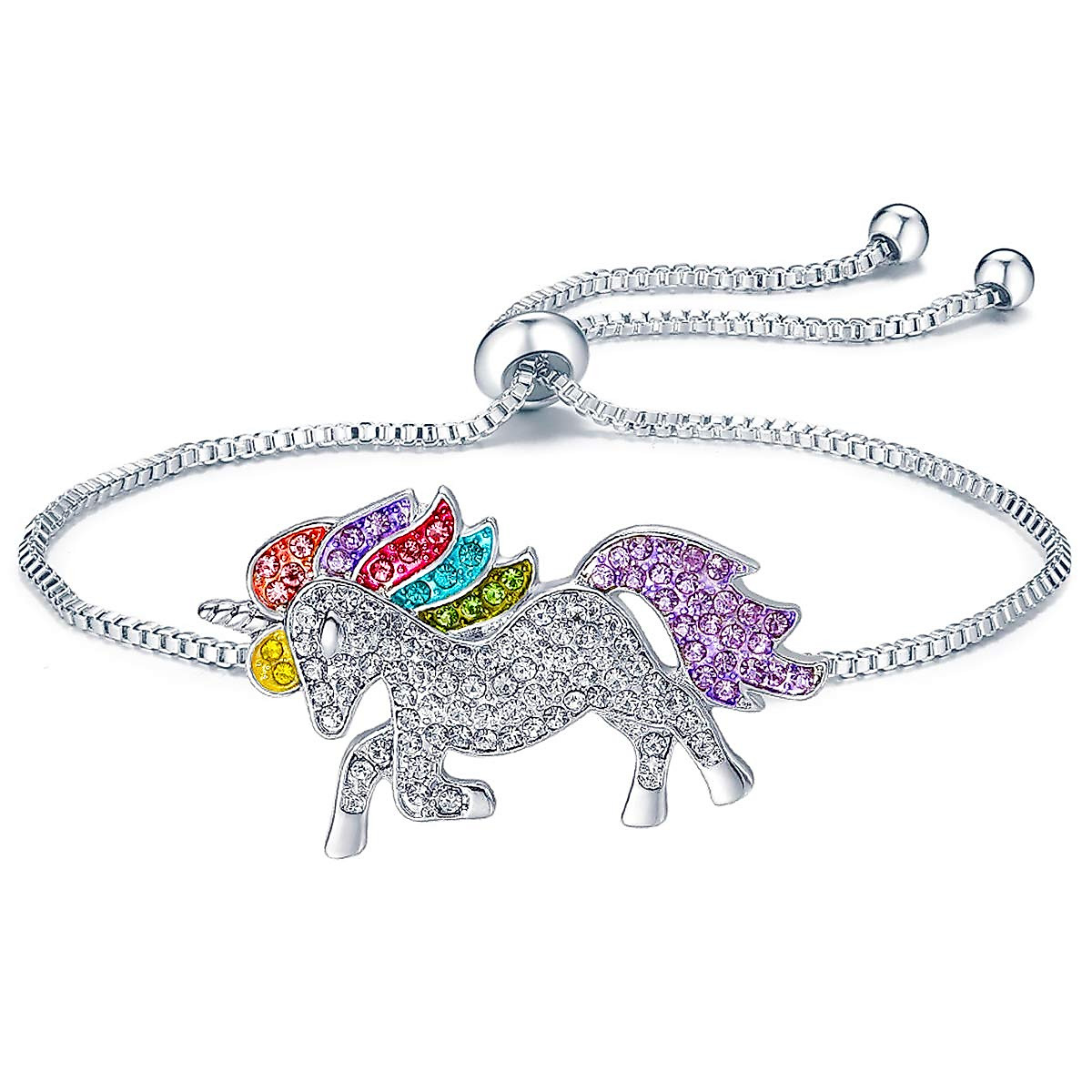 ALoveSoul Silver Tone Little Princess Rainbow Unicorn Bracelet Ladies Fashion Bracelets Gift for Women