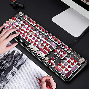 Corn K520 Lipstick Mechanical Gaming Keyboard Metal Panel Round Retro Backlit 104 Keys USB Wired Blue Switch for Desktop, Laptop