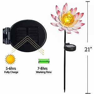 Solar Lotus Lights Outdoor Decorative Garden Stake,Metal Flower Lights with Crackle Globe Glass, Waterproof Outdoor Decorations for Patio,Lawn,Yard,Walkway(2 Pack)