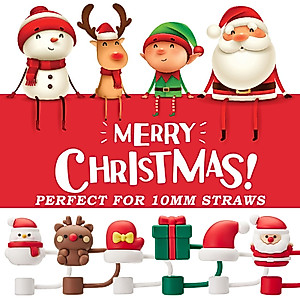 6PCS Christmas Straw Cover Cap for Stanley Cup, Silicone Straw Topper for Stanley 30&40 Oz Tumbler with Handle, 10mm Drinking Straw Tip Covers for Christmas Gifts. (Color 1)