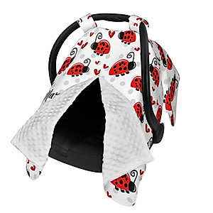 Personalized Lovely Ladybug Baby Car Seats Canopy for Baby with Name, Customize Light Weight Minky Covers for Baby Boys Girls, Nursing Breastfeeding Stroller Cover Canopies for Newborn