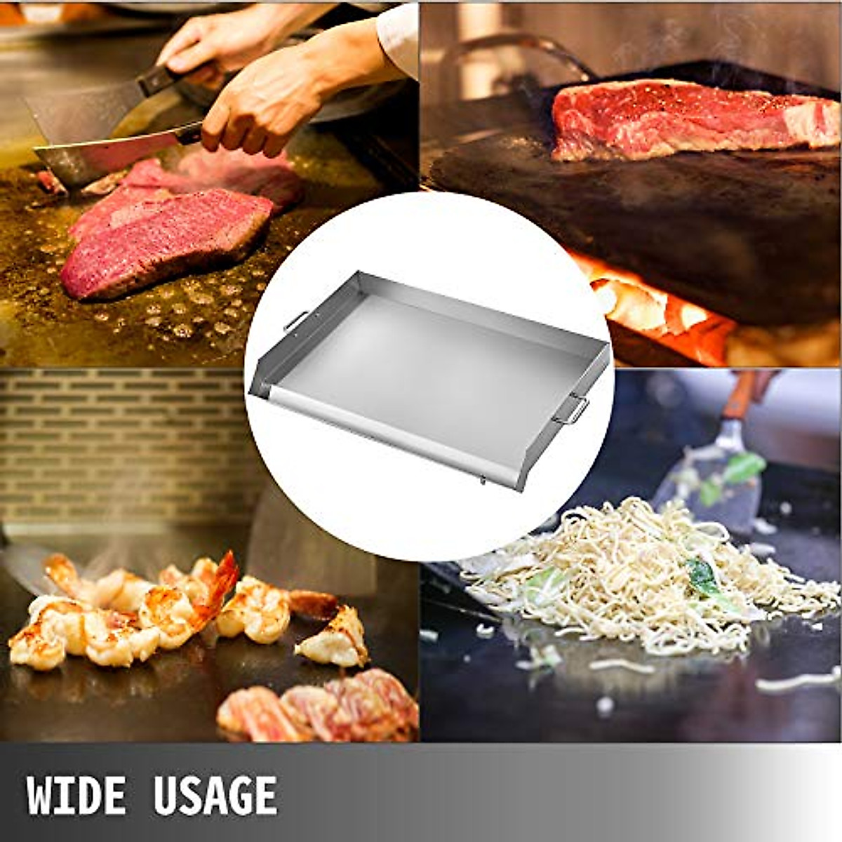 Happybuy Stainless Steel Griddle,32" X 17" Universal Flat Top Rectangular Plate, BBQ Charcoal/Gas Grill with 2 Handles and Grease Groove with Hole，Grills for Camping, Tailgating and Parties