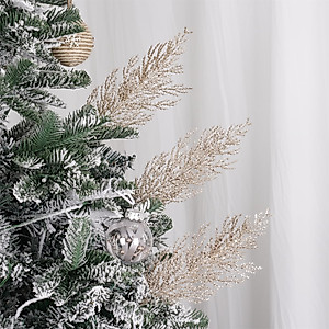 Christmas Glitter Stems 24pcs Artificial Pine Tree Picks for Christmas Tree Ornaments fillers, DIY Xmas Wreath, Crafts, Garland, Holiday, Party, Wedding and Home Decoration(Gold)