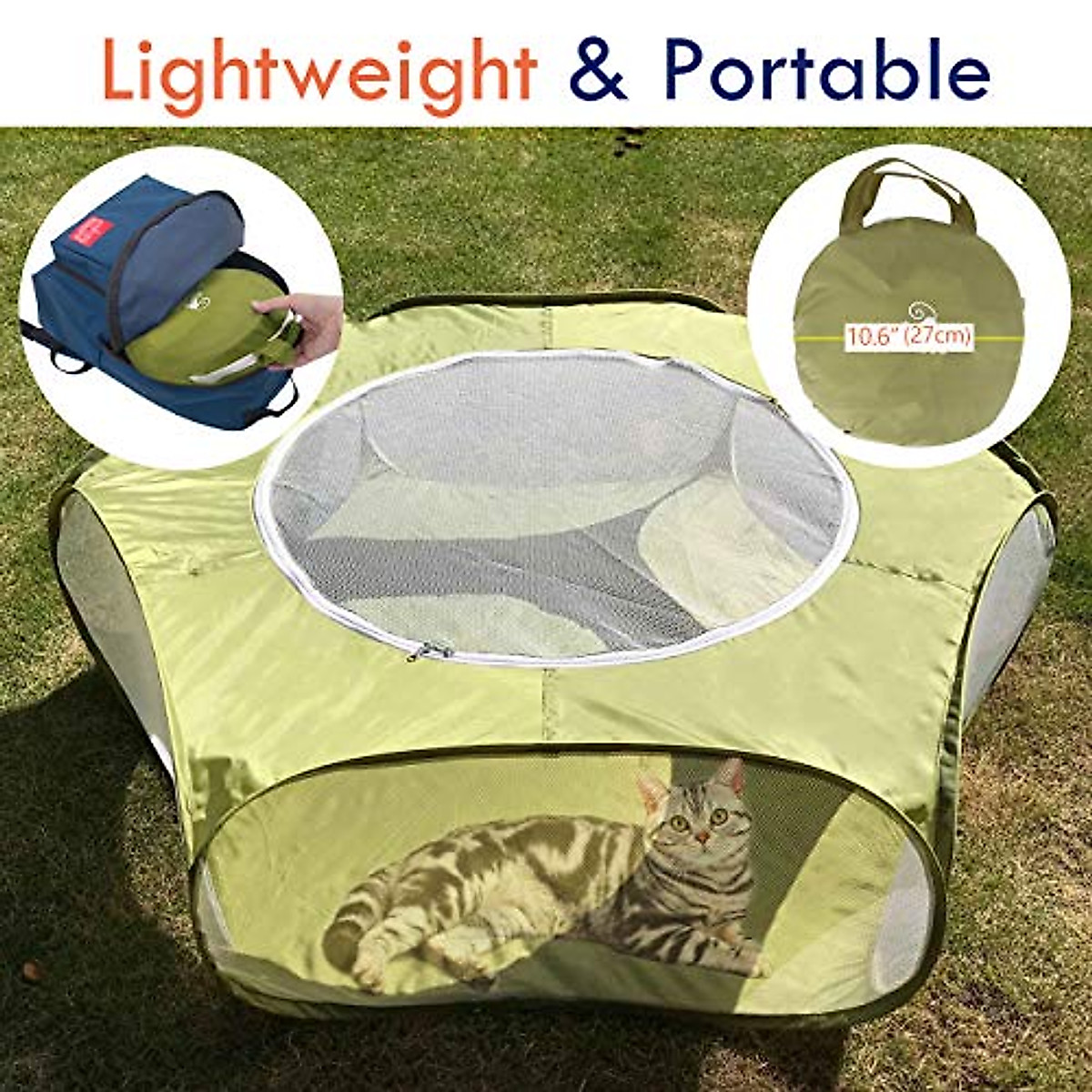 Pawaboo Small Animals Playpen, Waterproof Small Pet Cage Tent with Large Breathable Cover, Pop-up & Foldable Indoor/Outdoor Fence for Kitten/Puppy/Guinea Pig/Rabbits/Hamster/Hedgehogs, Avocado Green