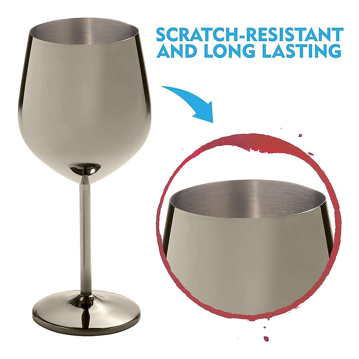 Omagaa Stainless Steel Wine Glasses Unbreakable Wine Glasses Set Of 2 Stemmed Outdoor Wine Glasses Wedding Glasses Large Black Wine Goblets Polished Glassware for Pool/Cocktail Parties 18 Oz