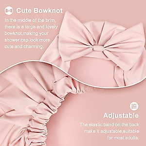 Whaline Large Shower Caps Pink Black Bowknot Bath Hair Caps Reusable Waterproof Turban Shower Hat Adjustable Bath Cap for Women Girl Beauty Hair Spa Bathing Home Travel, 2 Pack