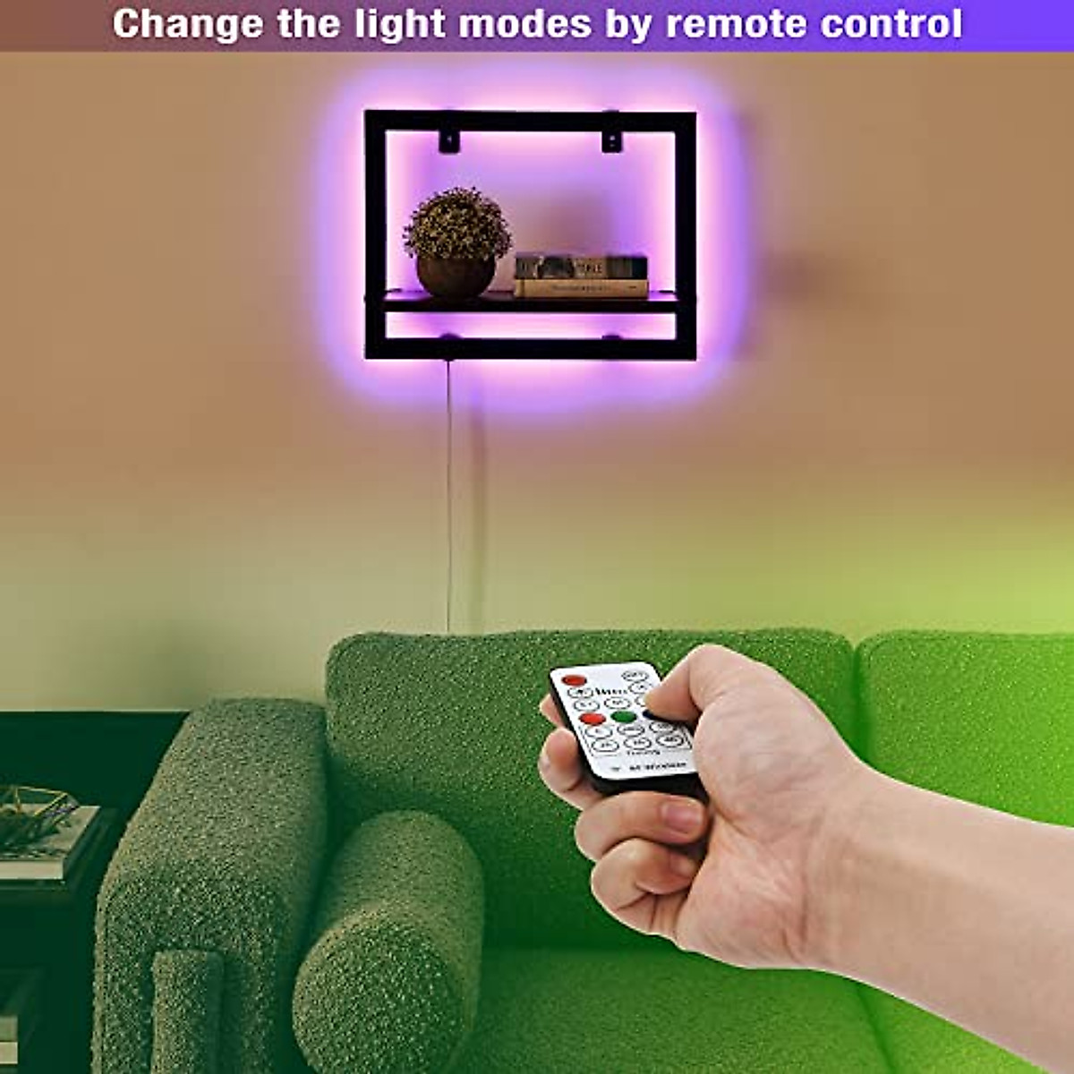HMOREY LED Floating Display Shelf with Built-in Illuminated Lights Wall Mounted Light-Emitting Shelf Lighted Display Shelf, Hanging Shelf for Living Room, Bedroom, Kitchen (15” Rustic Brown)