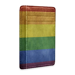 Linomo Thin leather Card Holder and Money Clip Vintage Rainbow Flag LGBT Wallet RFID Blocking for Men & Women