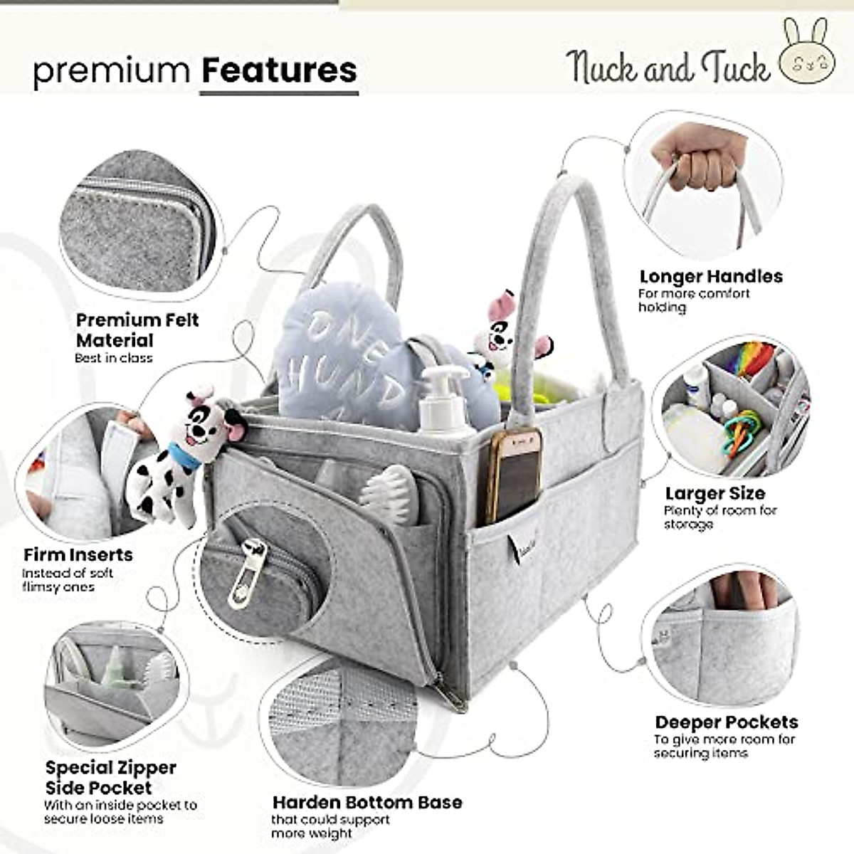 Diaper Caddy Organizer for Baby Girl or Boy – Baby Changing Station Organizer – Premium Felt Nursery Organizer with Multiple Storage Pockets – Practical and Portable Design – Fits Diapers, Wipes, Toys