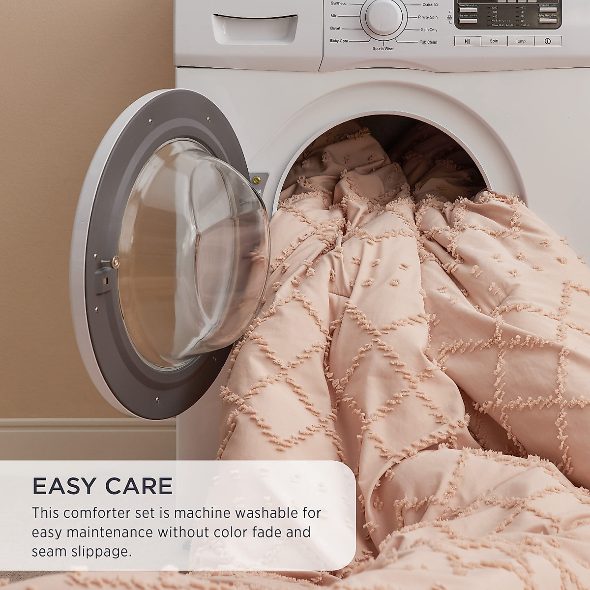 Bedsure Twin/Twin XL Comforter Set - Coral Pink Boho Twin Extra Long Comforter Set for College, Shabby Chic Dorm Bedding Set, 2 Pieces Modern Farmhouse Bed Set, Includes 1 Pillow Sham