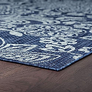 Navy Jute Water Resistant Large Indoor Outdoor Rug 5x7 for Patio Entryway Deck Garden Outside Porch Hallway Entry Way Area - Waterproof Living Room Bedroom Kitchen Carpet Alfombras para Exteriores