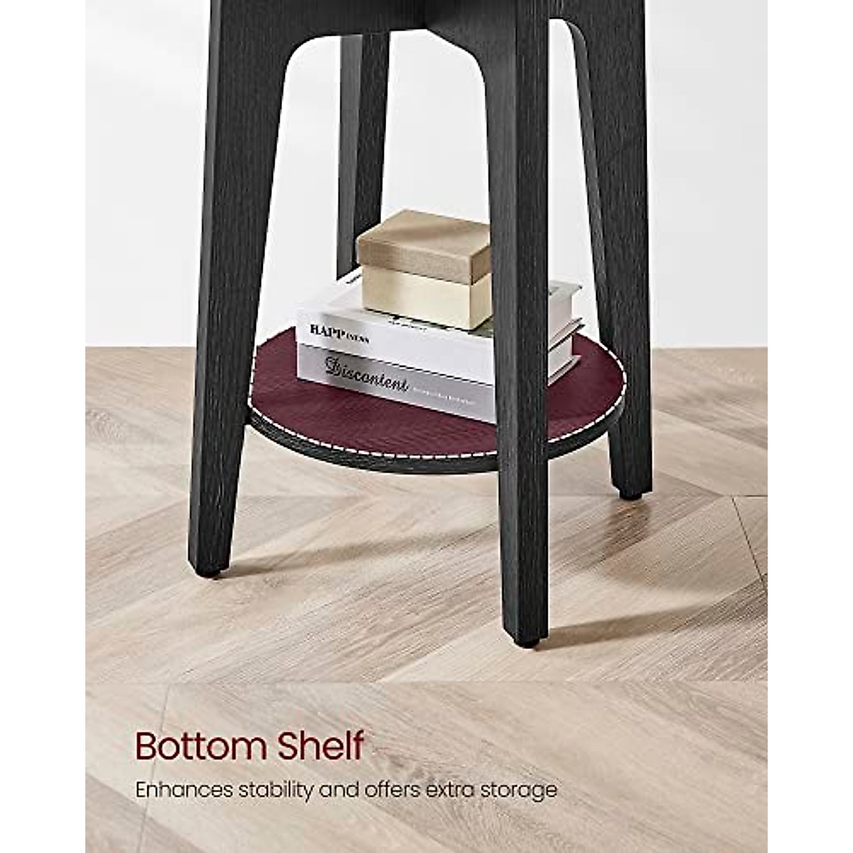 VASAGLE Round End Table with Lower Shelf, Nightstand for Small Spaces, 15.8 x15.8 x 19.7 Inches, Black