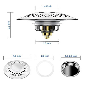FALALA Universal Bathtub Stopper with Drain Hair Catcher, Upgraded Tub Stopper with Dual Filtration Design, Pop Up Bathtub Drain Plug for 1.6"-2.0" Drain Hole