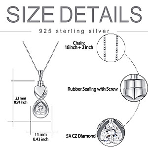 SOLOLIKE Infinity Heart Cremation Jewelry for Ashes: Sterling Silver Urn Necklaces for Women - Ashes Keepsake Pendant Memorial Jewelry Gifts for A Loss of Loved Ones