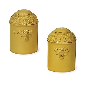Boston International Embossed Ceramic Salt and Pepper Shakers, 2-Piece Set, Honeycomb,JC16117