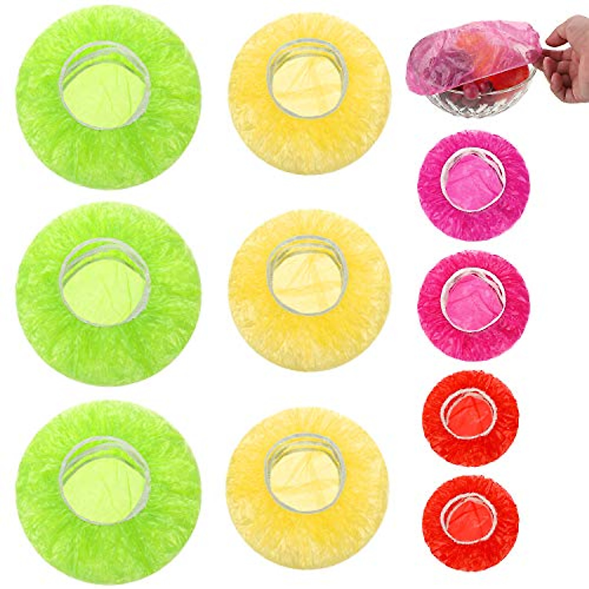 100 Pieces Elastic Food Covers Colorful Reusable Food Storage Covers Translucent Plastic Wrap for Bowl Dish Plate