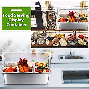 GCIUEMMH Chilled Veggie Tray with Lid - Stainless Steel Food Serving Tray Buffet Condiment Dispenser 6 Pan Countertop Food Serving Container with Clear Top Cover for Seafood Fruit Party Buffet Tray